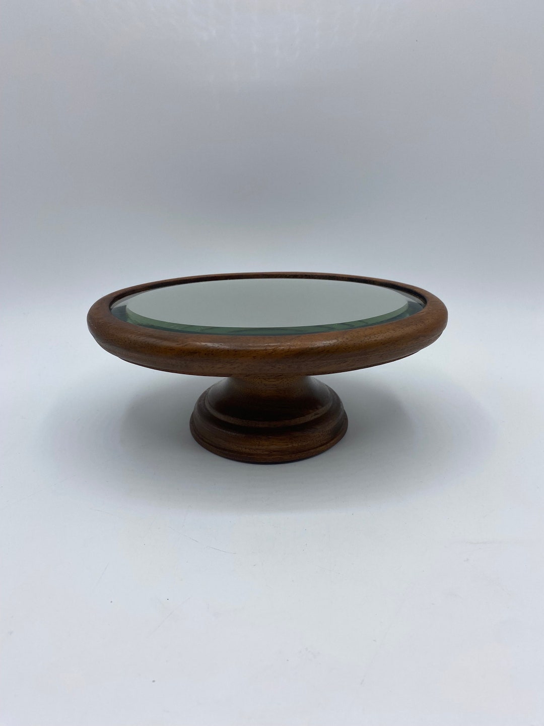 Vintage Oval Mirror Pedestal Display Stand, Figurine Raised Display ...