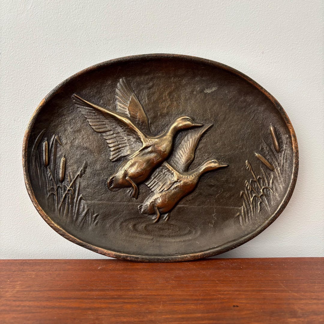 Vintage 1970’s Metal Oval Wall Relief of Flying Ducks, Indiana Metal ...