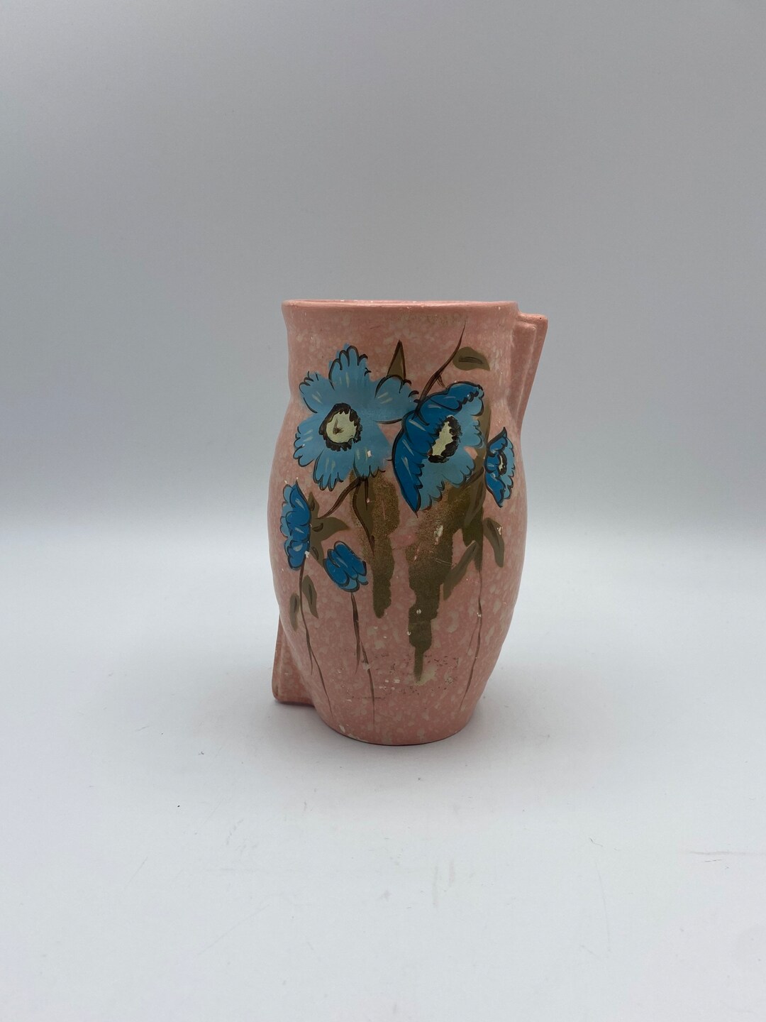 Vintage Art Deco Style Pink Vase With Blue Flowers Marwood Brentleigh England Decorated Vase Etsy