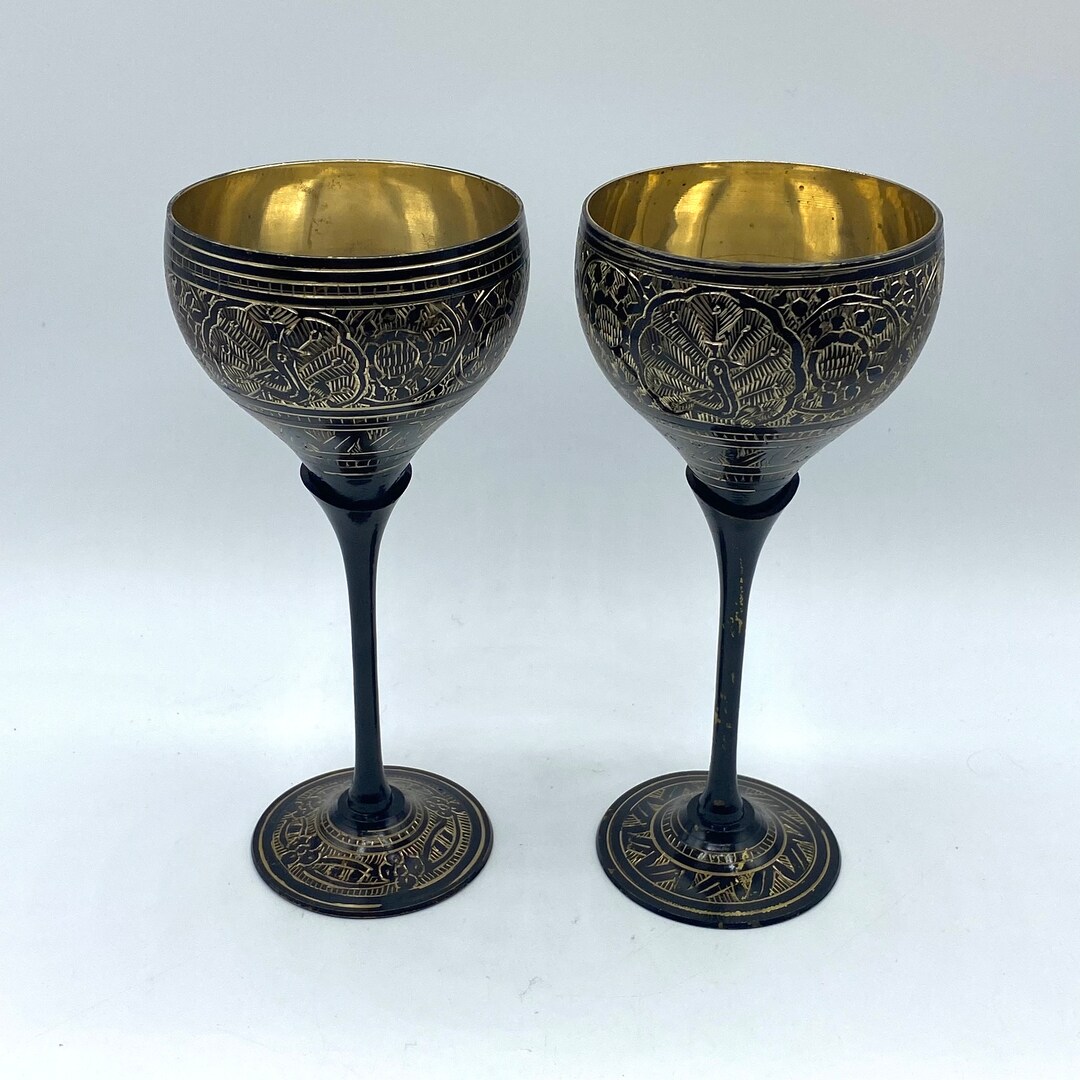 Vintage Unique Brass Wine Glass Goblet Chalice With Ornate Peacock ...