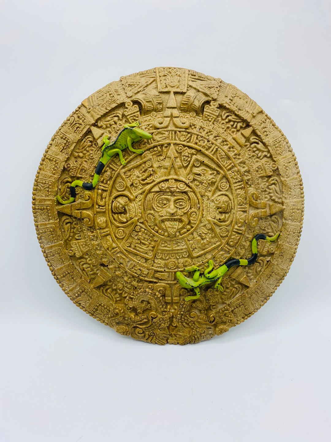 Hand Carved Aztec Mayan Calendar Wall Decor With Figural Lizards - Etsy