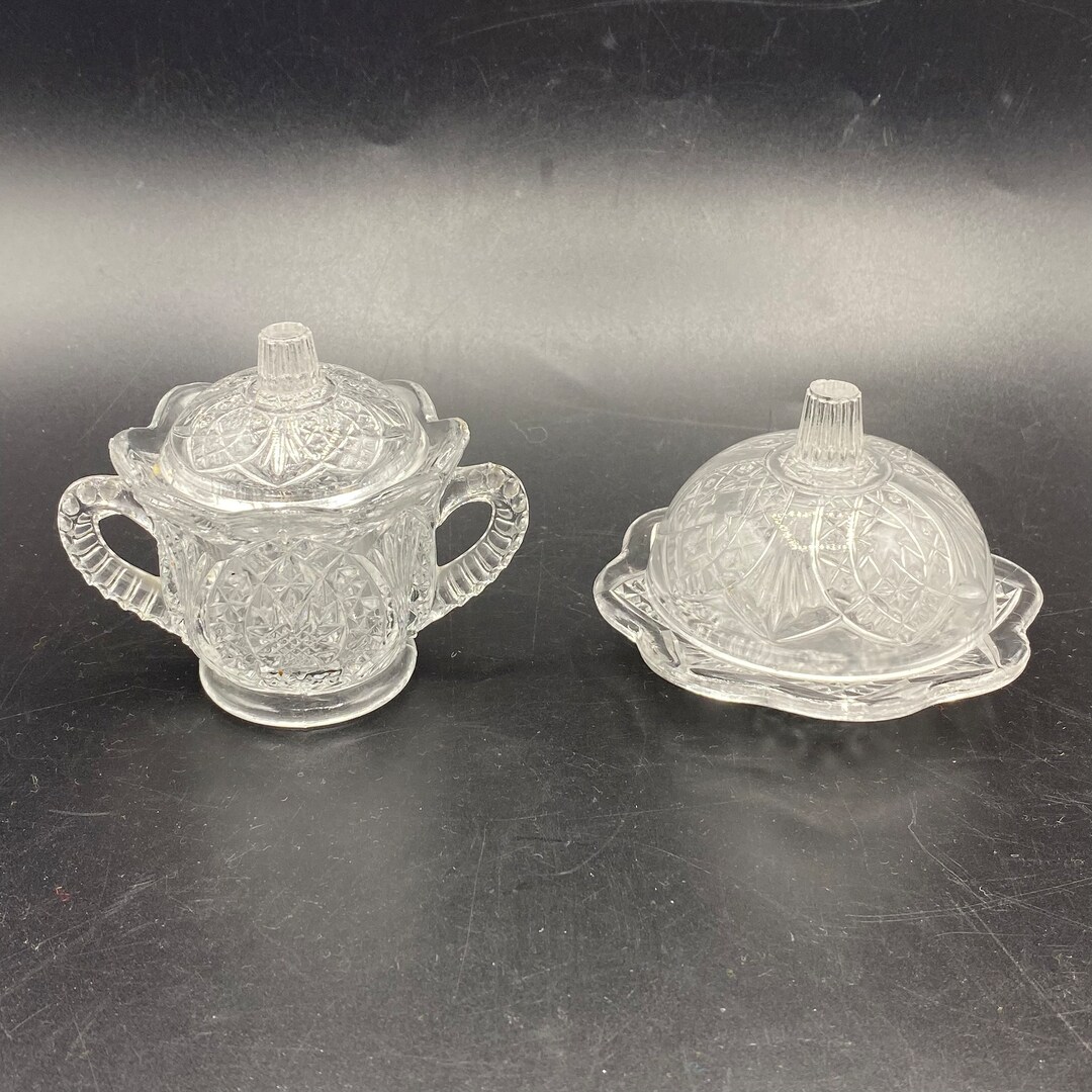Antique Higbee EAPG Child Toy Mini Glass Dome Butter Dish and Sugar ...