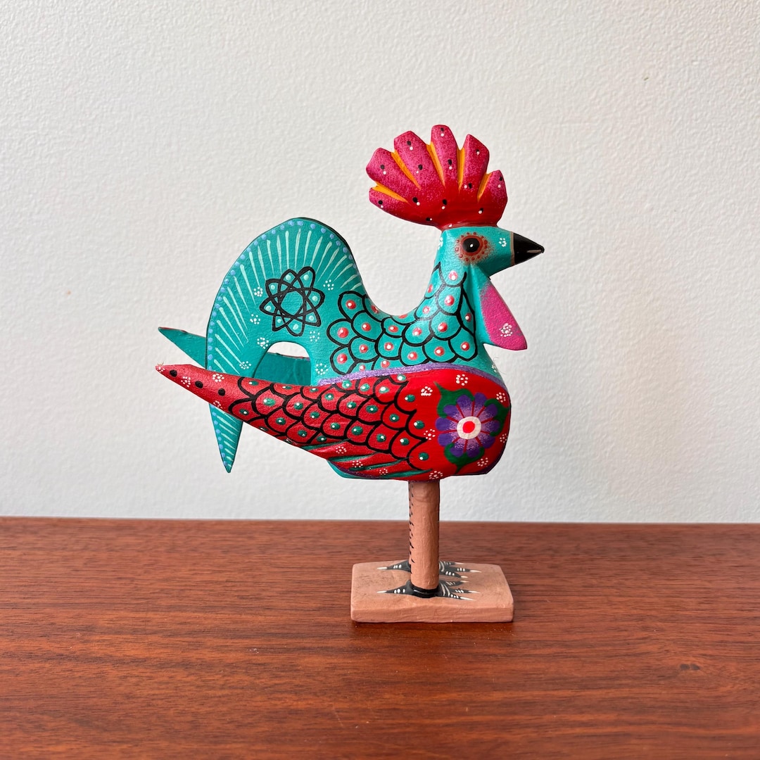 Vintage Mexican Folk Art Alebrijes Oaxacan Wood Handpainted Rooster ...
