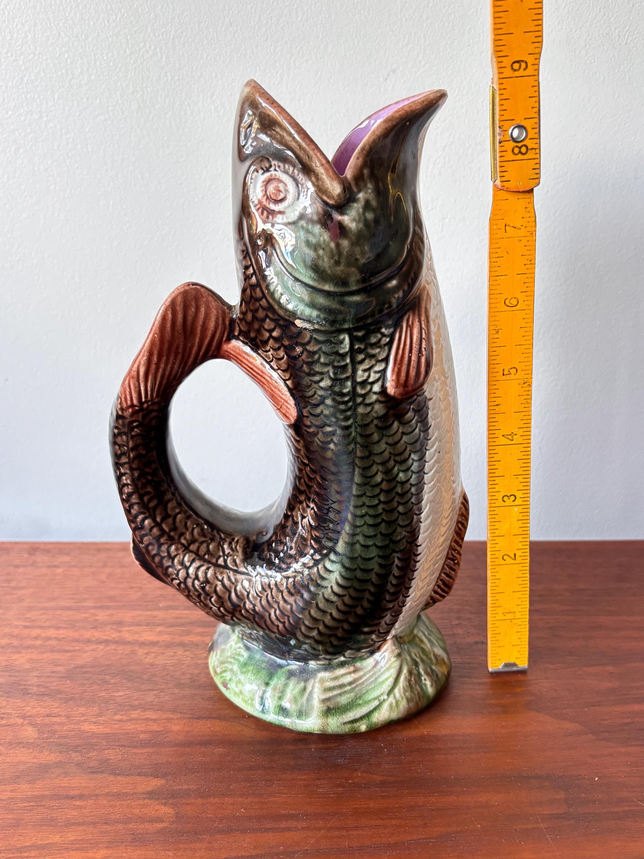 Antique Majolica Pottery Gurgle Fish Pitcher 9” - Etsy
