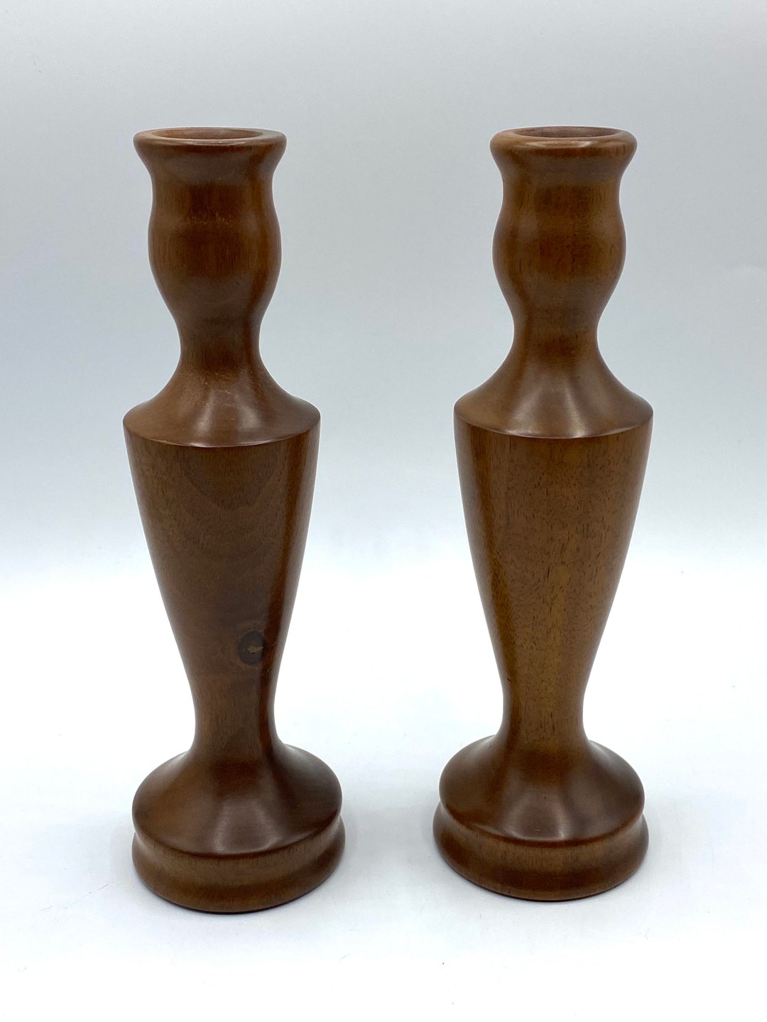 Vintage MCM Turned Wood Candle Stick Holders Artist Signed Set of 2 - Etsy