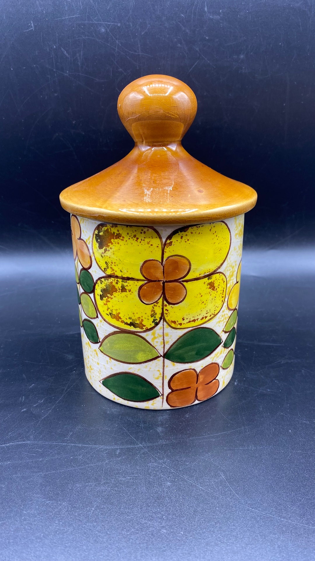 Vintage Mid-century Modern Vega Hand-painted Floral Ceramica Jar ...