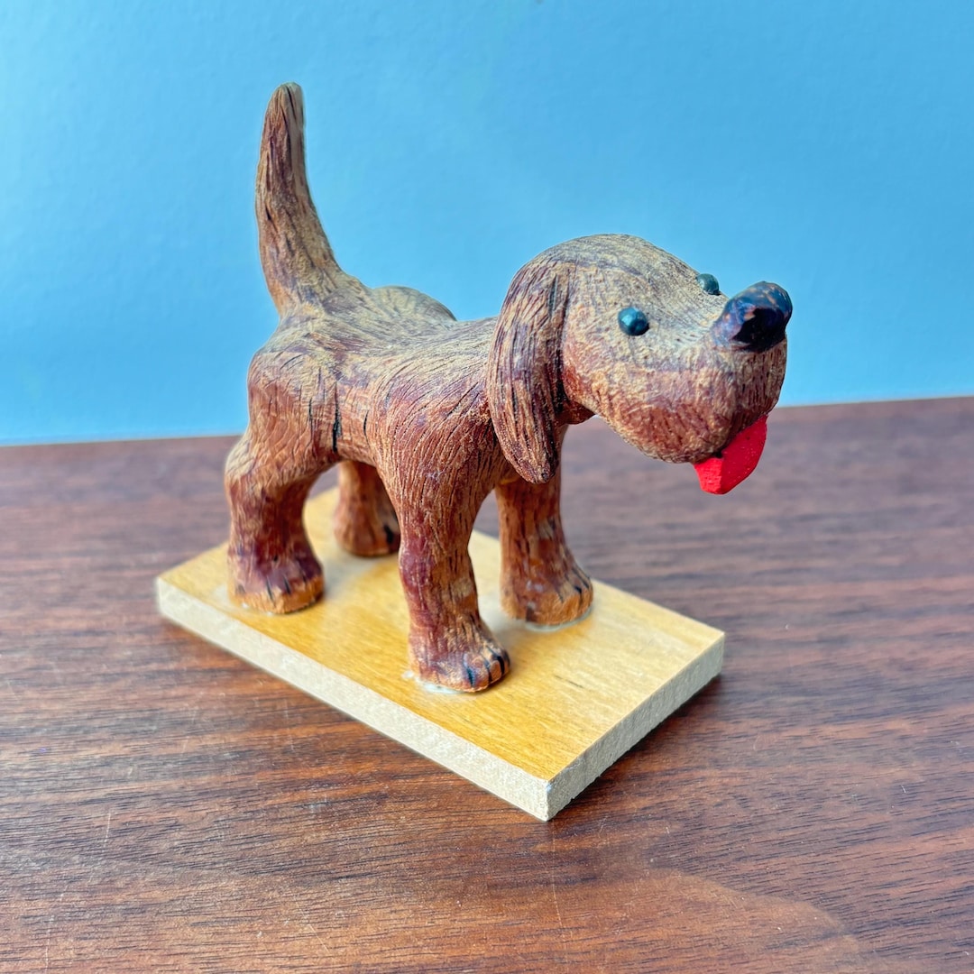 Vintage Folk Art Carved Whittled Wood Puppy Dog Figurine - Etsy