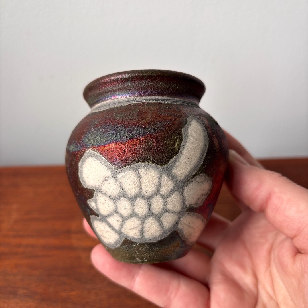 Vintage Raku Marine Life Sea Turtle Theme Studio Raku Pottery Bud Vase ...