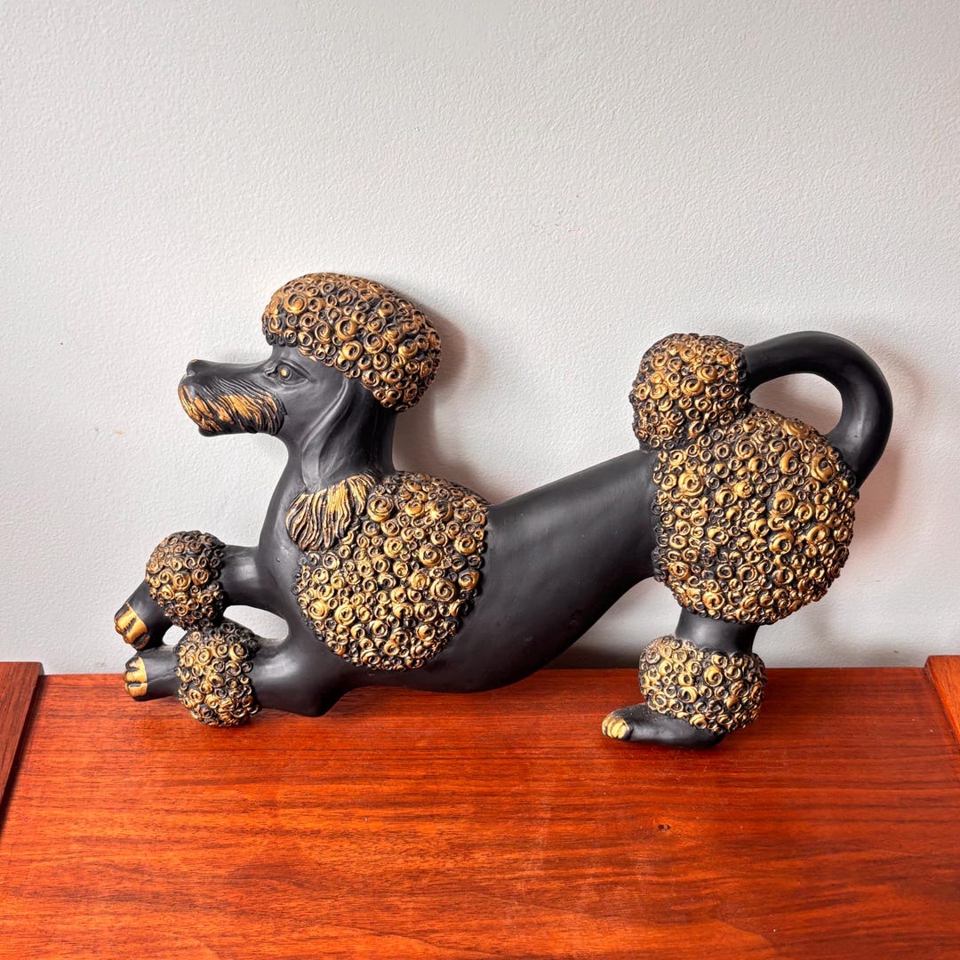 Vintage 1960s Black Poodle With Gold Details Chalkware Wall Decor ...