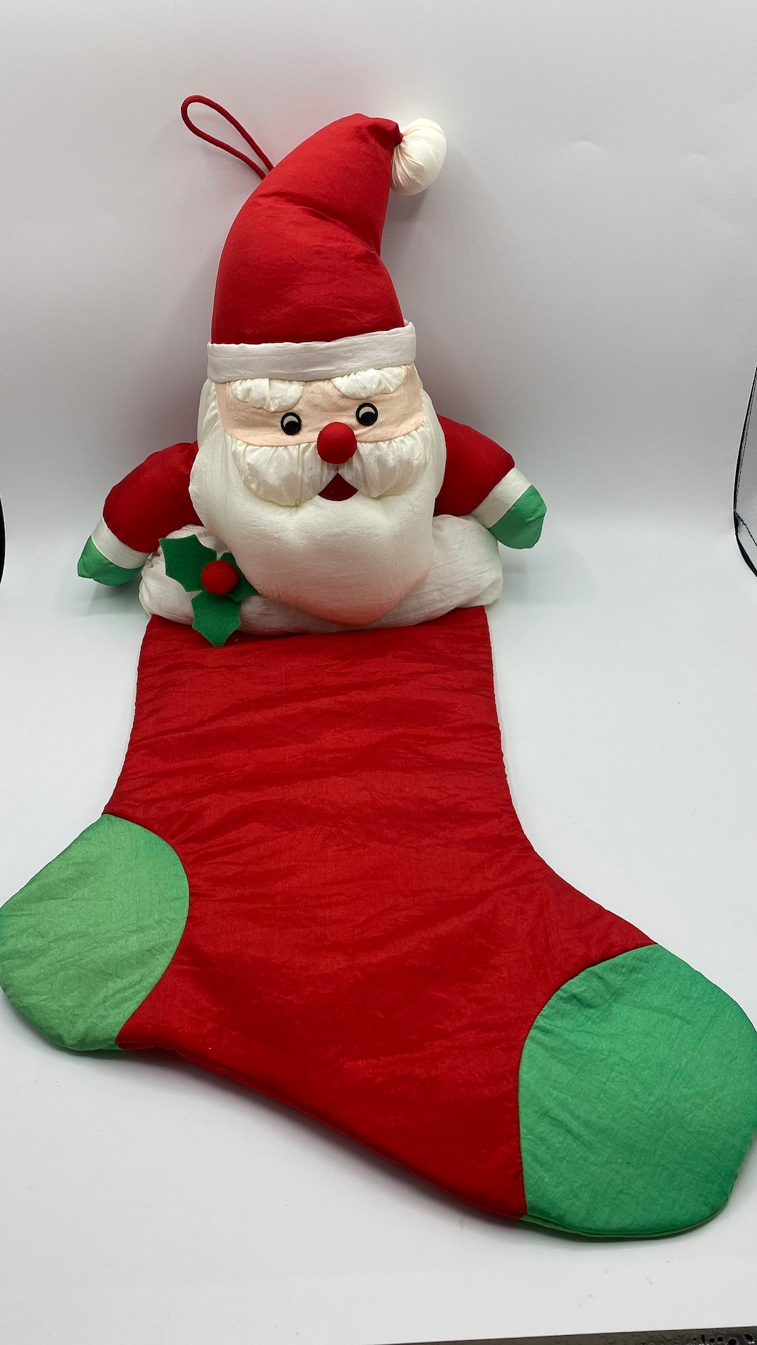 Vintage Nylon Plus Santa Head Stocking, Vintage Santa Stocking, James ...