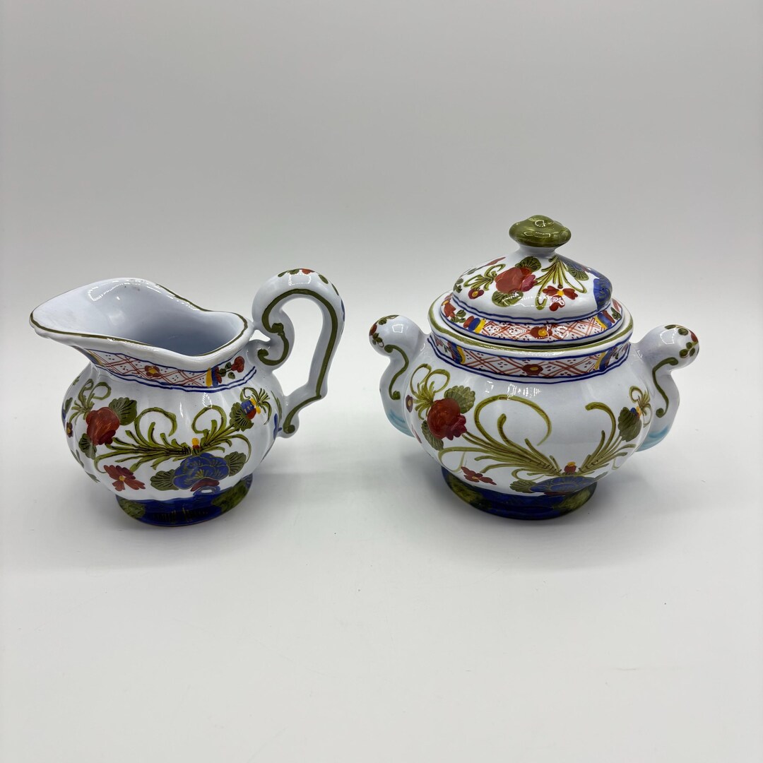 Vintage Faenza Garofano “blue Carnation” Pottery Creamer and Sugar Pot ...