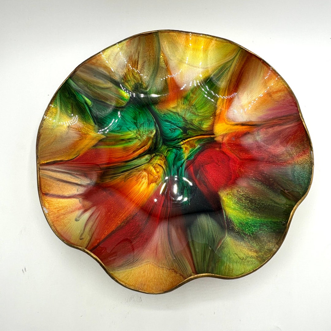 Vintage Seetusee Glassware by Mayfair Pigskin Backed Rainbow Bowl 11 ...