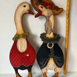 Vintage Folk Art Wood Handpainted Geese Couple,folk Art Wood Wall Art ...