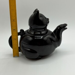 Vintage 1950s Shafford Redware Black Cat Teapot Japan Kitschy Red Bow ...