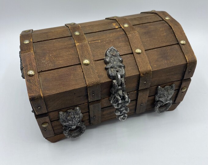 Vintage Wood and Brass Pirate Treasure Chest Crate Jewelry Box With ...