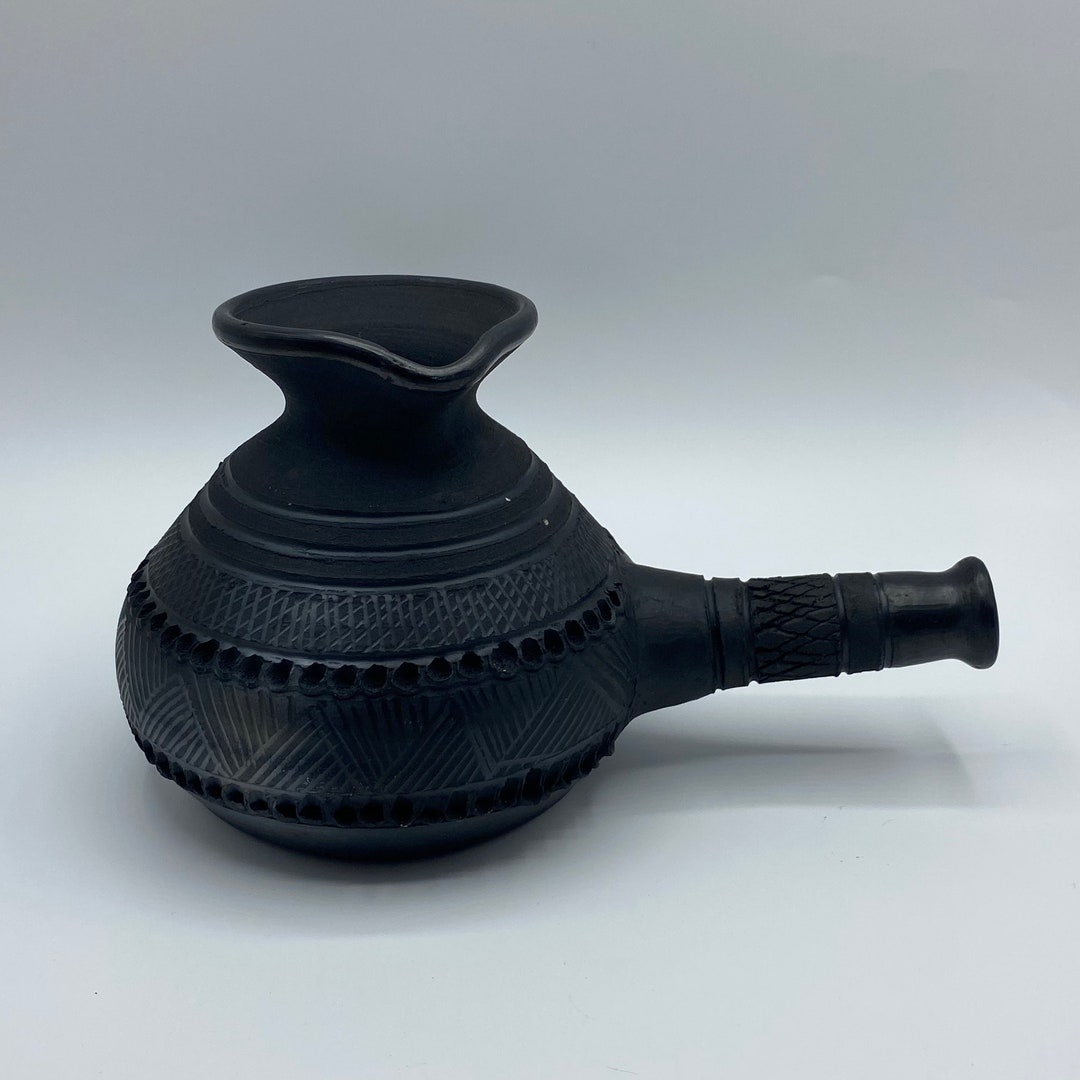 Black Carved Cezveler Clay Turkish Coffee Pot Maker, Clay Coffee Pot ...