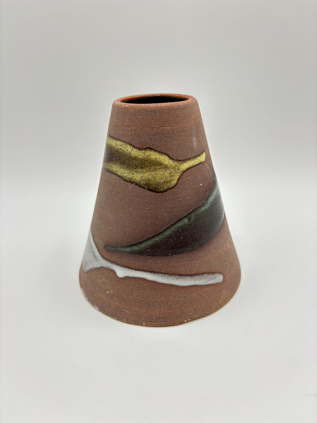 Vintage Studio Stoneware Brush Stroke Pottery, Conical Shape Dominican ...