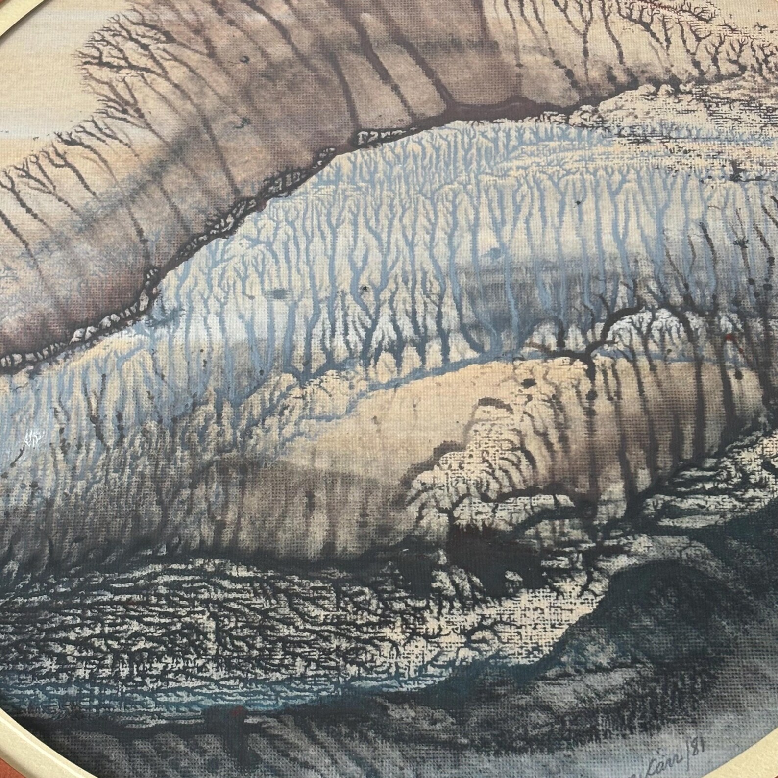 Vintage Acrylic Mono Print Ocean Storm Artwork Artist Signed Susan Carr ...