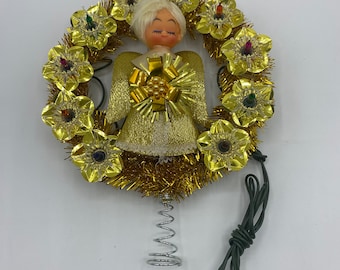 Vintage 1960’s Atomic MCM Christmas Tree Angel Topper, Wooden Face Foil ...