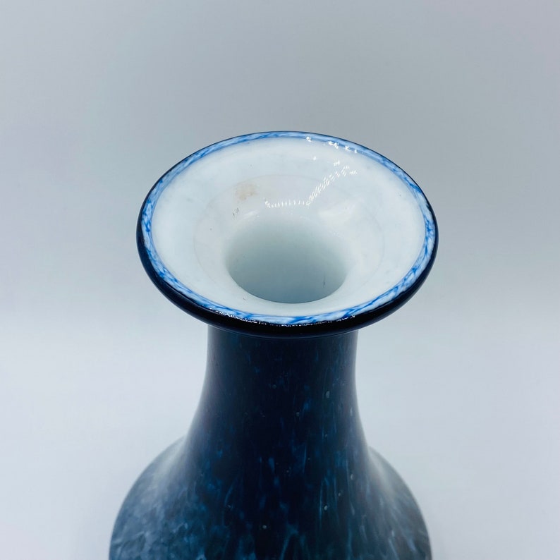 Vintage Art Glass Makora Krosno Poland Blue Bubble Bottle Vase With ...