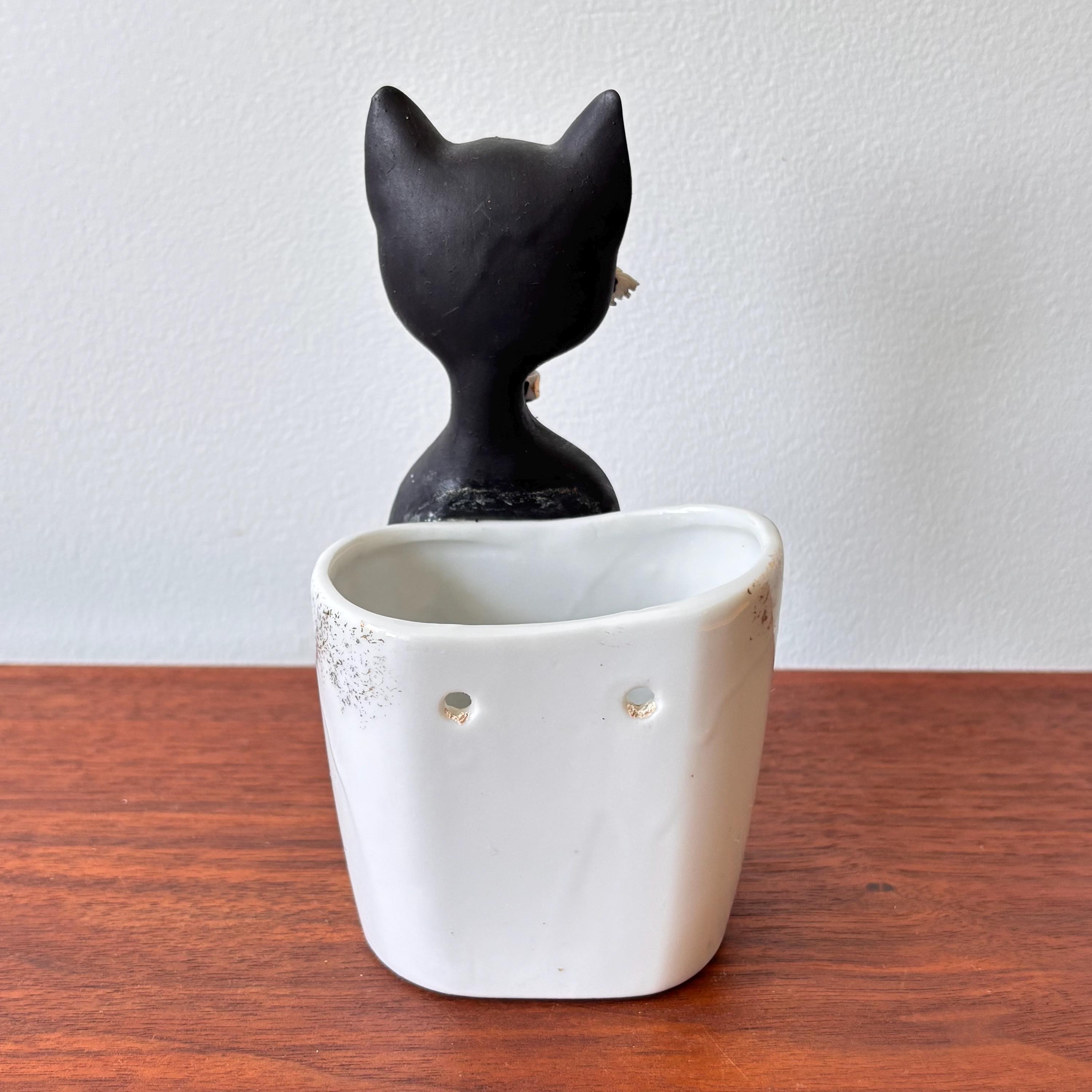 Vintage Lefton Japan Black Cat Wall Pocket: Rhinestone Eyes - Etsy