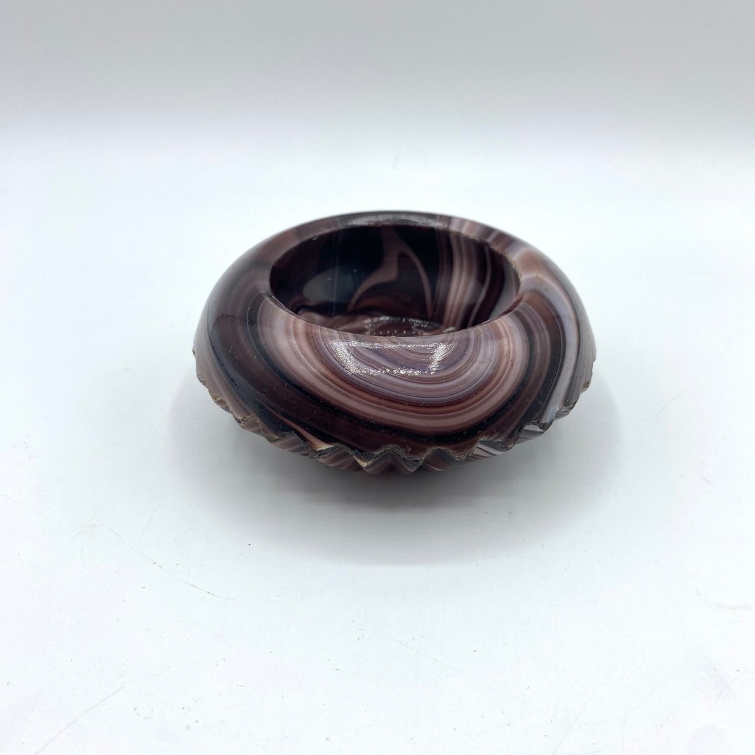 Antique Henry Greener Purple Slag Malachite Glass Votive Candle or Salt ...