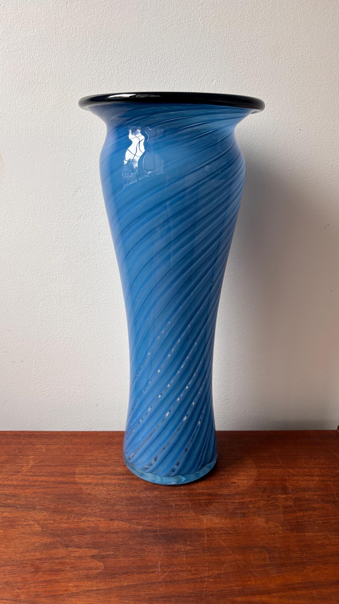 Vintage Periwinkle Blue Swirl Heavy Art Tall Glass Vase 14” - Etsy