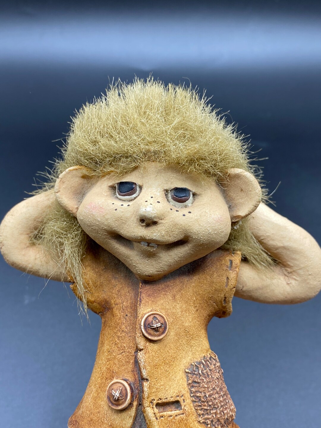 Vintage Art Pottery Sculpted Freckled Troll Boy Lying on His Back ...