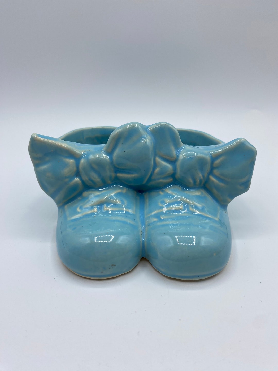 Vintage Ceramic Double Baby Shoe Booties Blue Nursery Décor Brush Mccoy ...