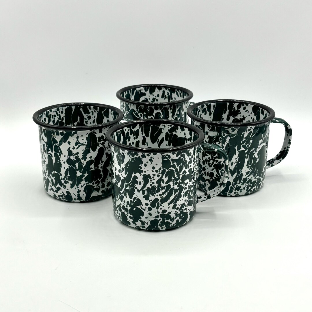 Vintage CGS International Enamelware Green and White Speckled Mug Set ... Vintage CGS International Enamelware Green and White Speckled Mug Set ...