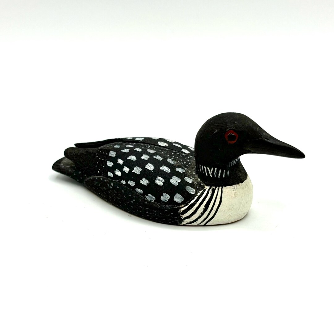 Vintage Hand Carved Wood Loon Bird Figurine, Primitive Folk Art Loon ...