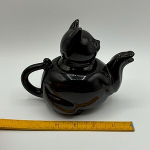 Vintage 1950s Shafford Redware Black Cat Teapot Japan Kitschy Red Bow ...