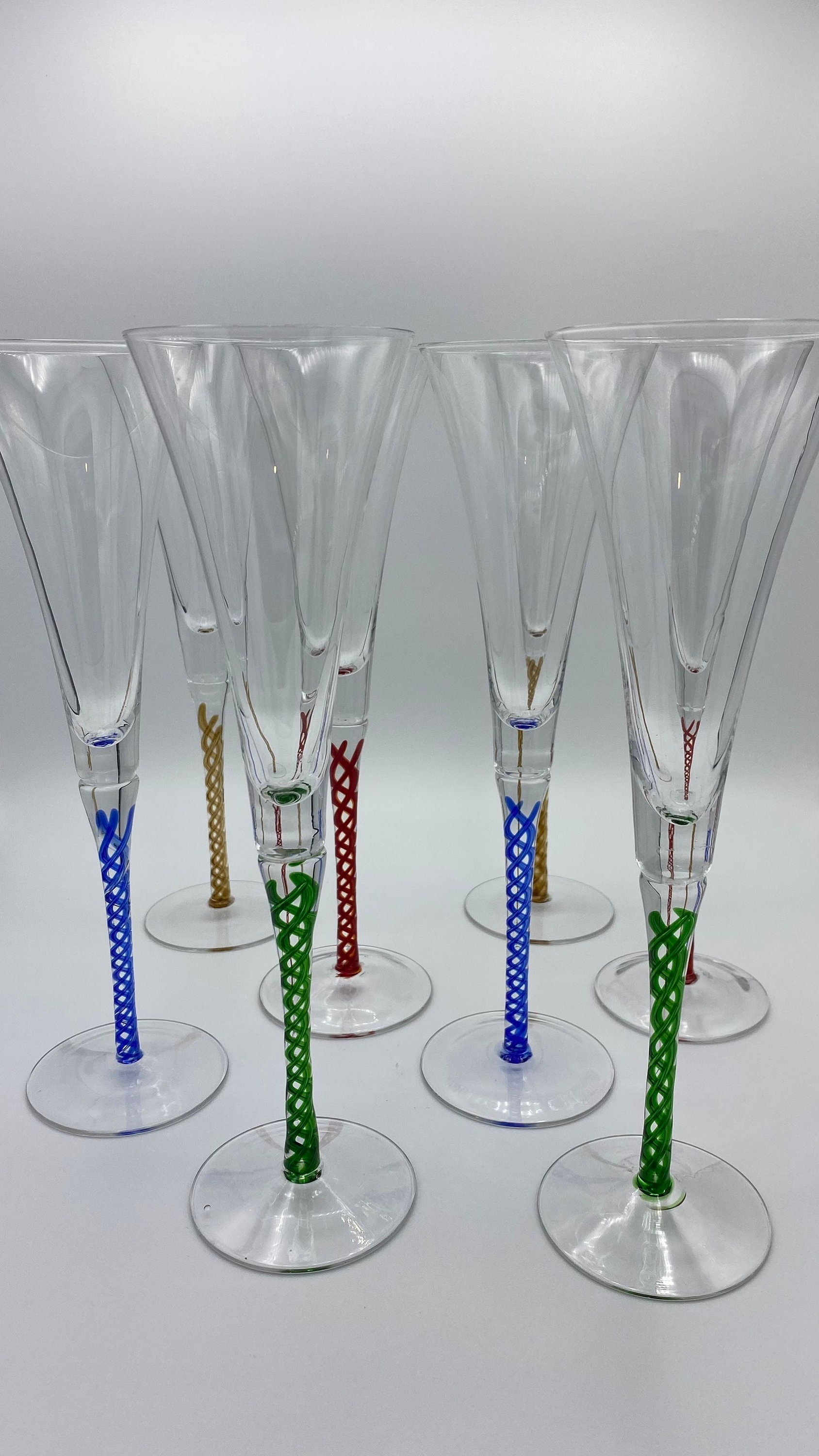 Blown Glass Champagne Flutes With Coloured Swirl Stem Made In Etsy
