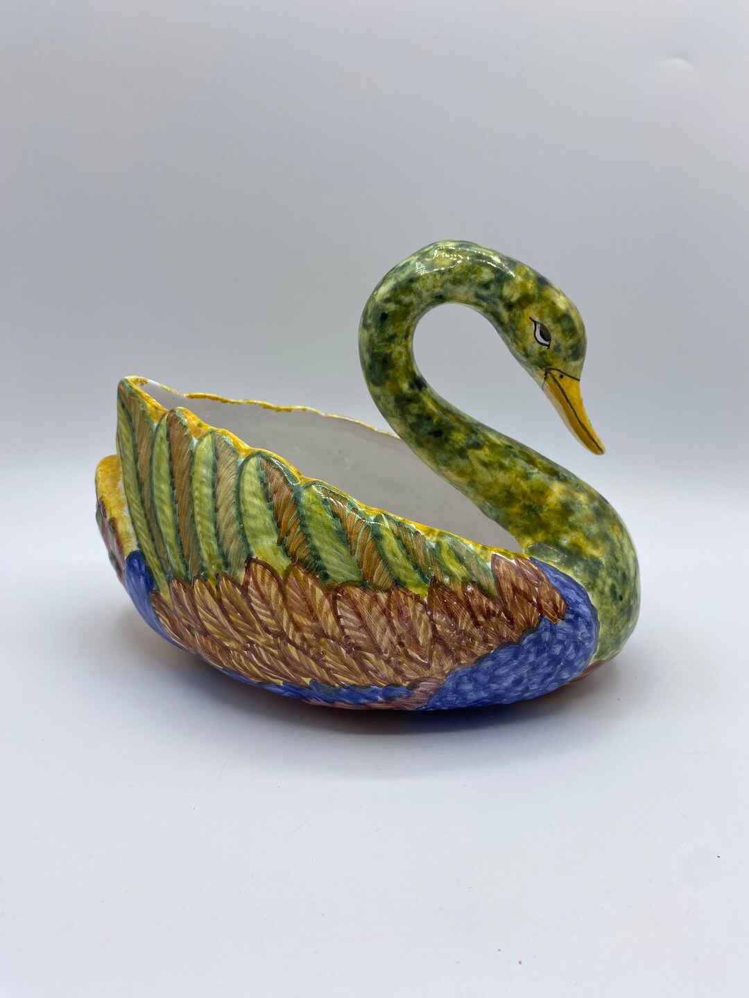 Vintage Colourful Handpainted Pottery Swan Bowl Made in Portugal Artist ...