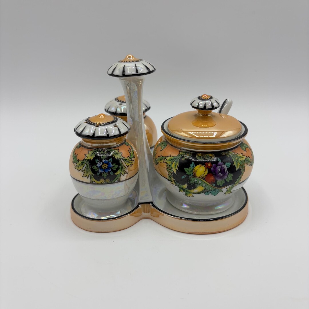 Vintage Noritake Peach Lustreware Condiment Set: Japan Breakfast Set - Etsy
