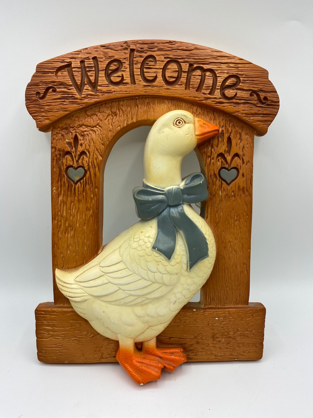 Vintage Blue Bow Geese Chalkware Welcome Sign, Miller Studio Chalkware ...