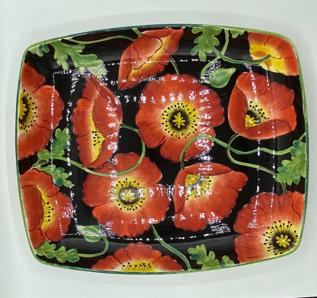 Large Ceramic California Poppy Pottery Serving Tray - Etsy