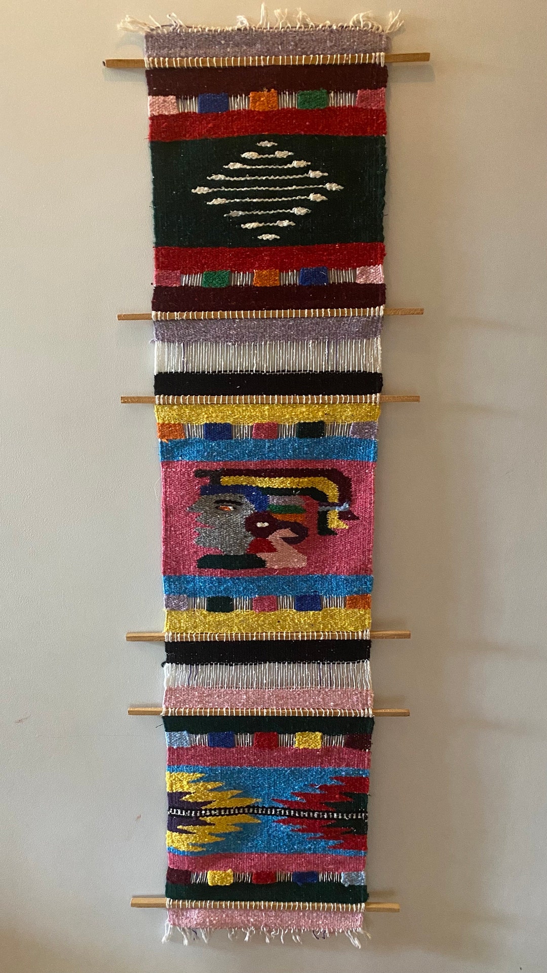 Vintage Handloomed Mayan Tribal Wall Hanging, Multicolor Tribal Mexican ...