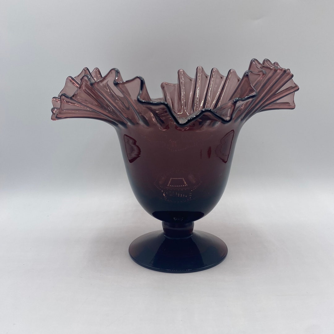 Vintage Amethyst Purple Crimped Ruffle Blenko 388 Vase, Vintage Blenko ...