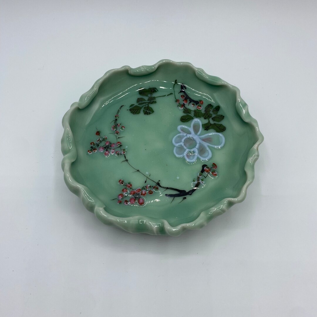 Japanese Seto Bowl Celadon Pottery Pinch Bowl With Cherry Blossom ...