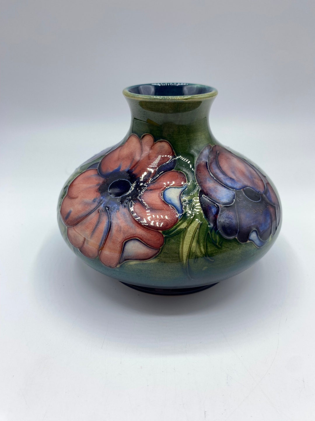 Moorcroft Pottery Anemone Flower Pattern Squat Vase Circa 1920 - Etsy