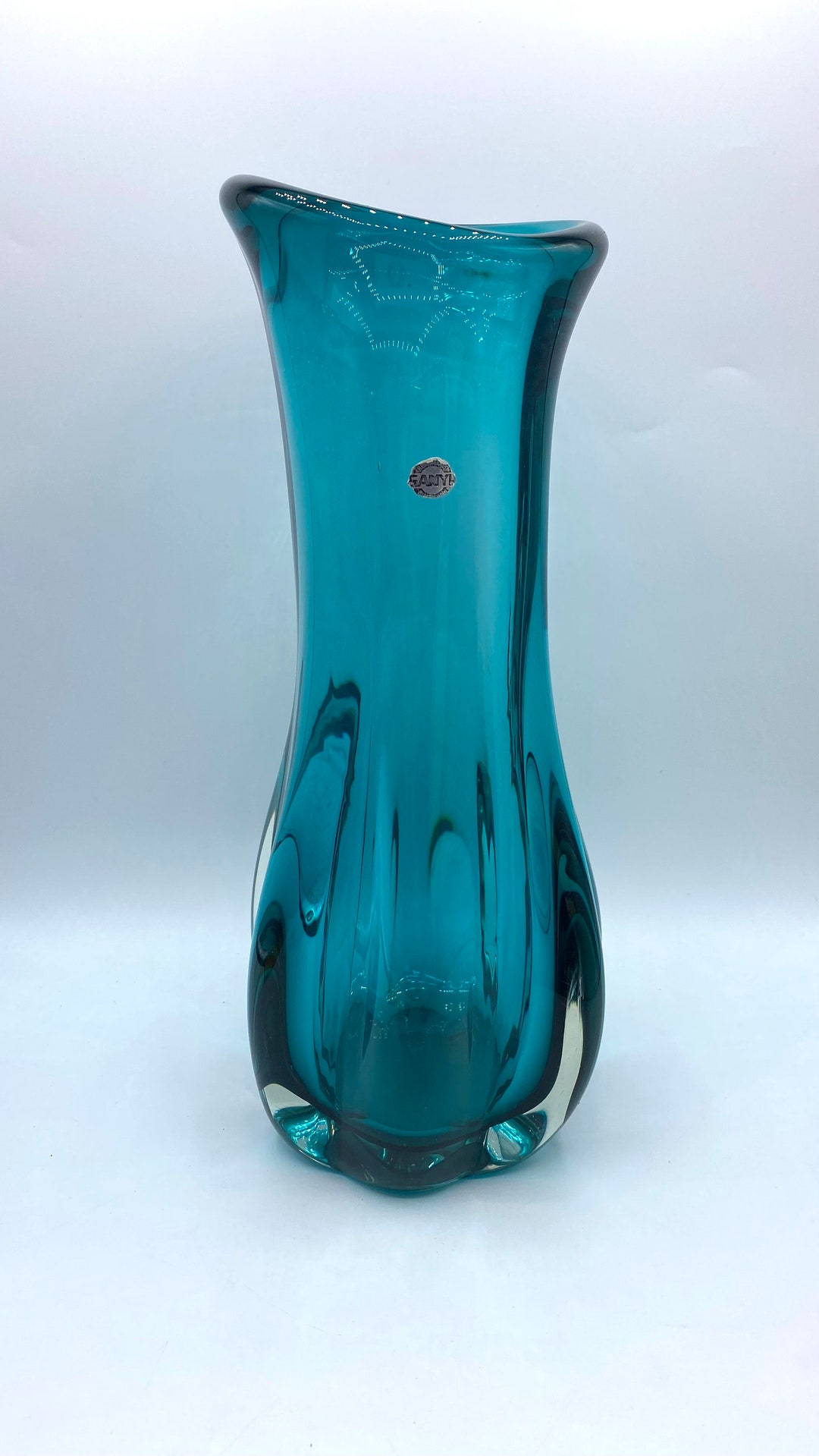 Vintage Sanyu Japanese Art Glass Turqoise Teal Blue Vase 12” - Etsy