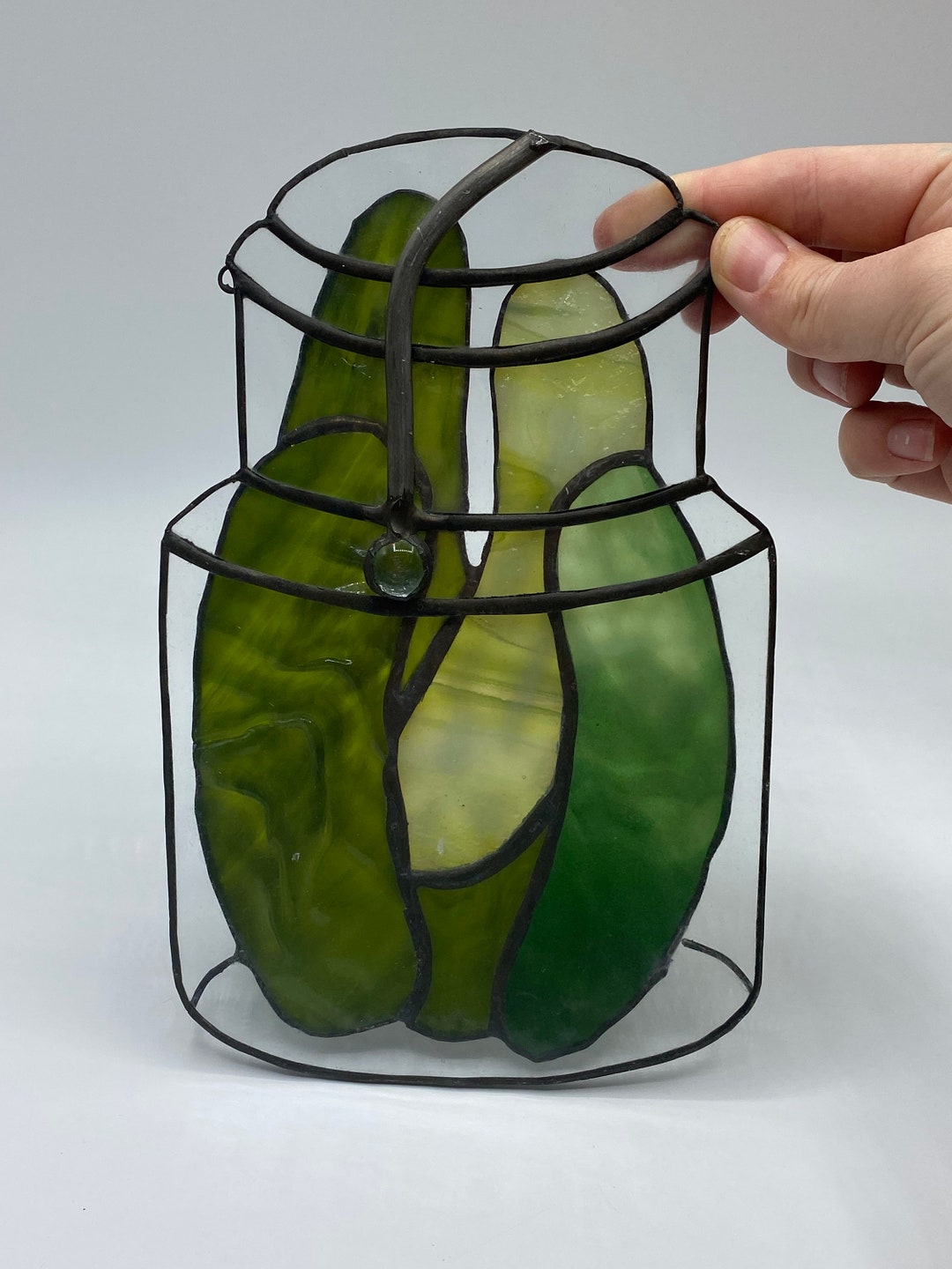 Stained Glass Pickle Jar Window Hanging: Unique Kitchen Decor - Etsy