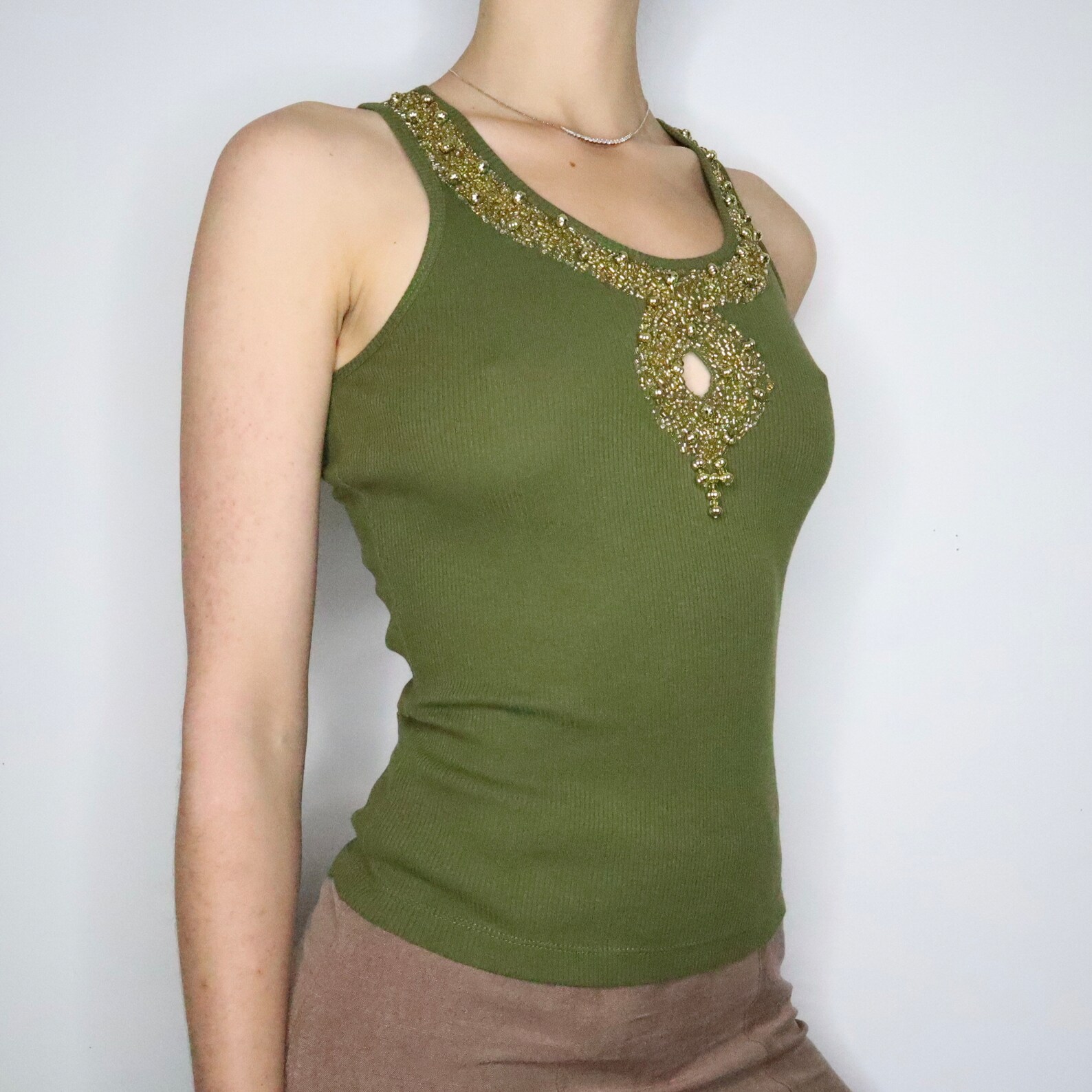 Green Beaded Tank Top small - Etsy