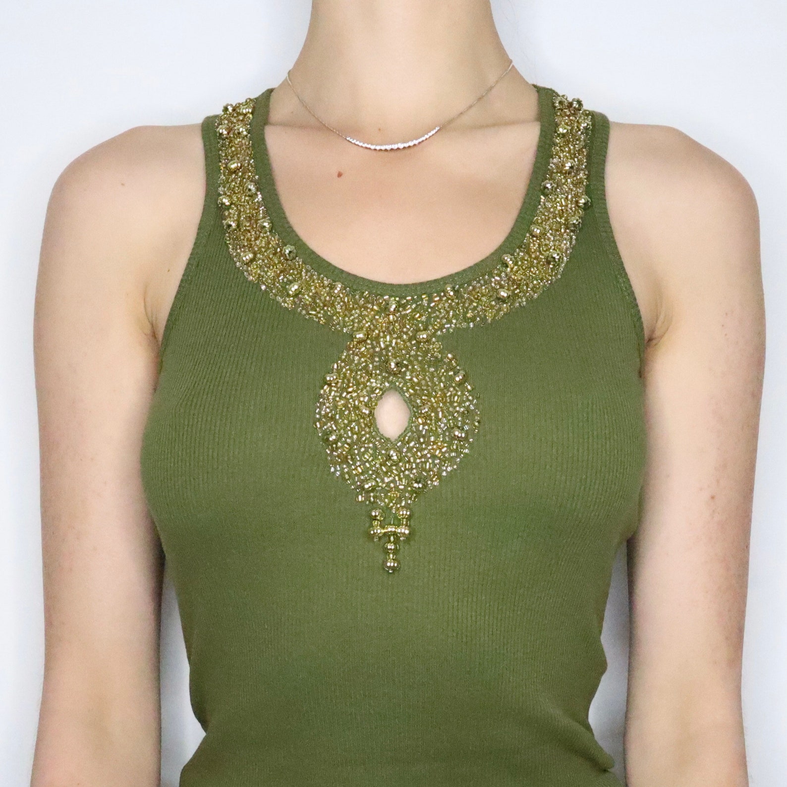 Green Beaded Tank Top small - Etsy