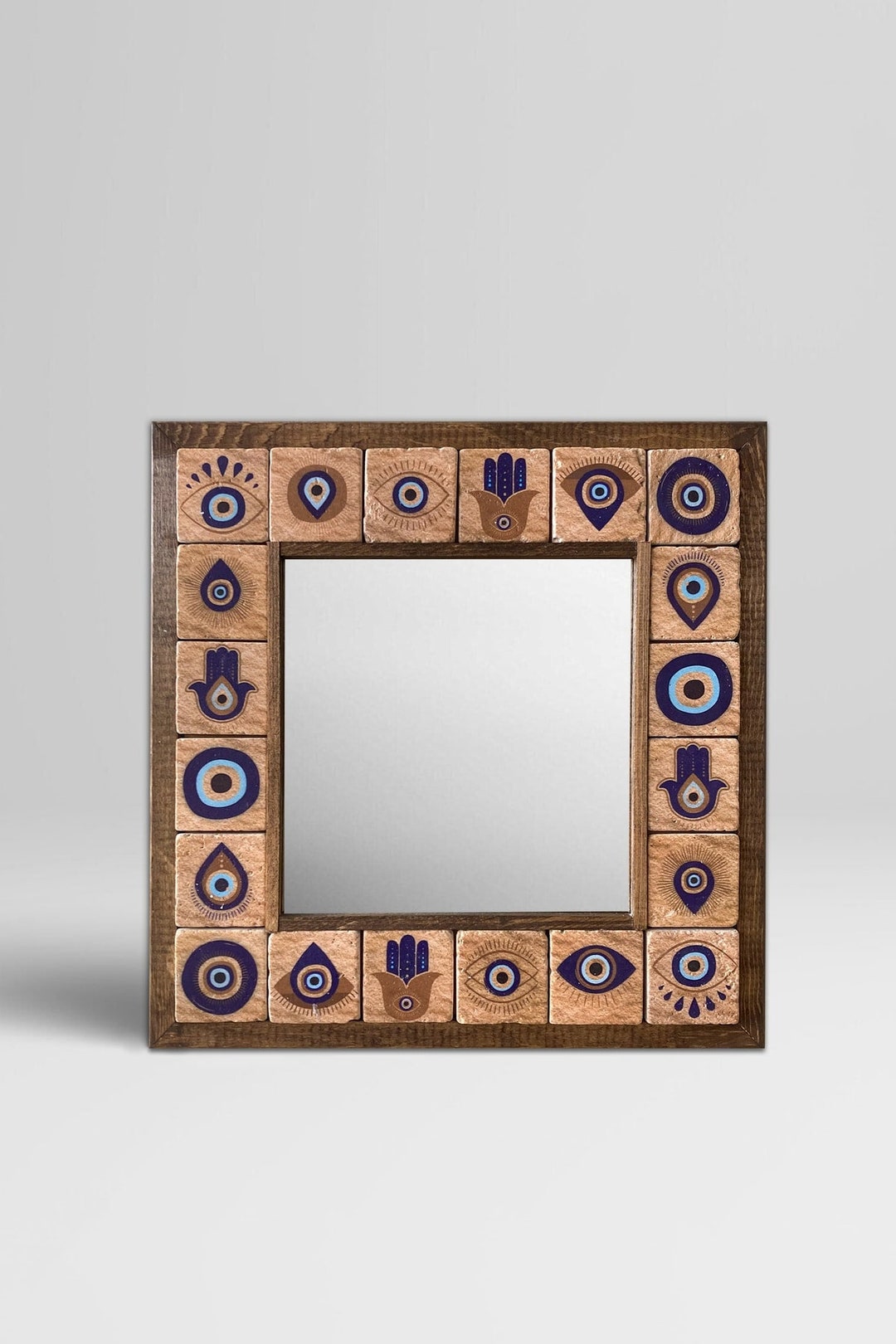Mexican Tile Mirror Wooden Frame Stone Mirror Wall Mirror Housewarming ...