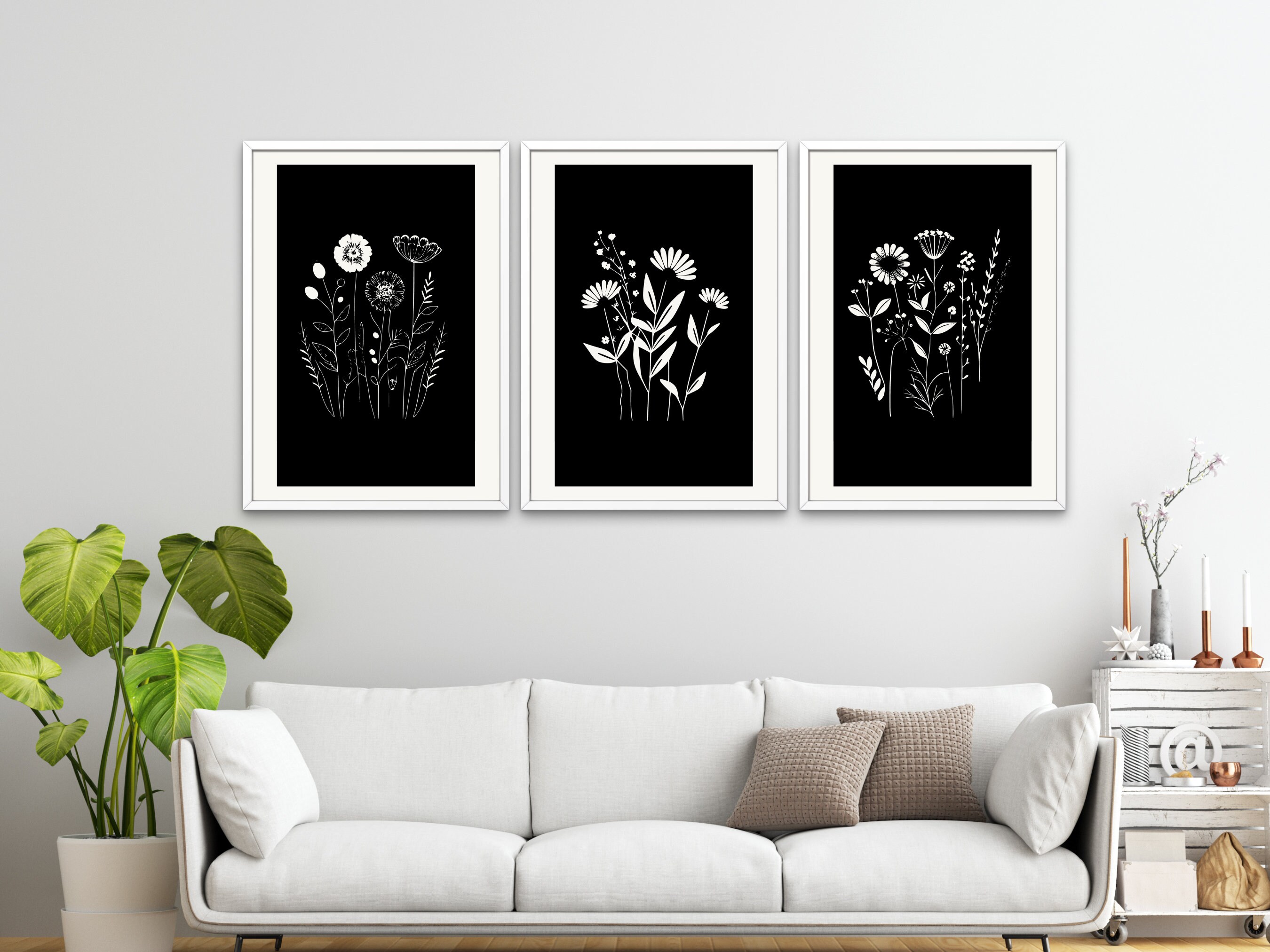 B&W Flower Boho Chic Art Prints Instant Digital Downloads Modern ...