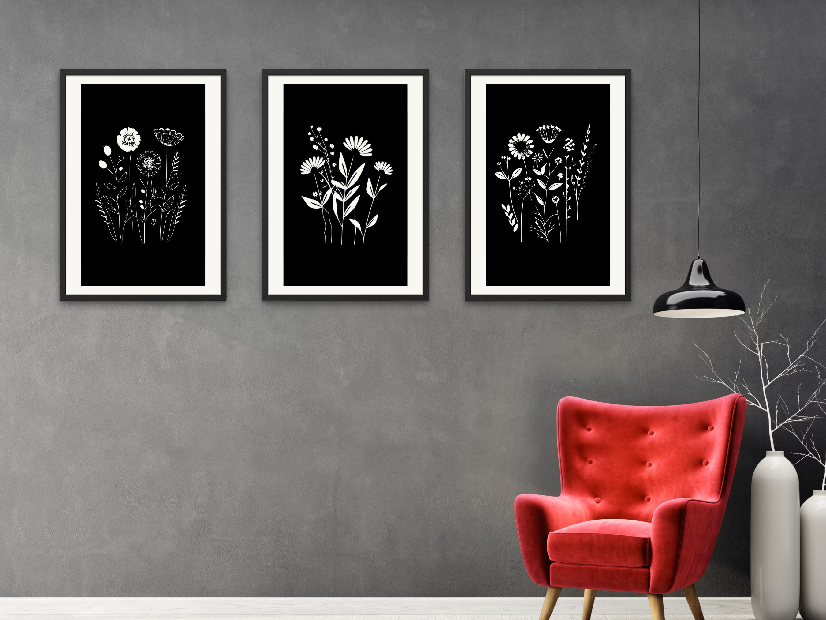 B&W Flower Boho Chic Art Prints Instant Digital Downloads Modern ...