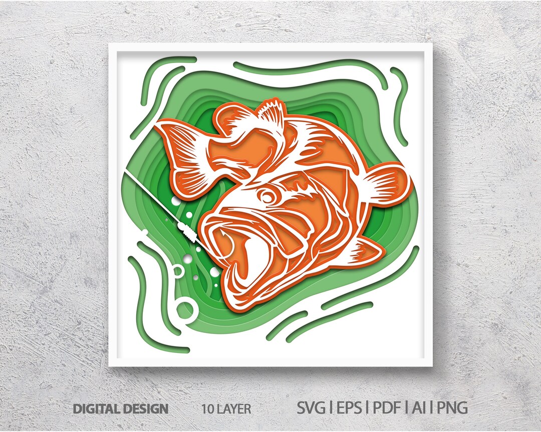 3D Fisherman Shadow Box Template: Paper Cut Lightbox (SVG Digital ...