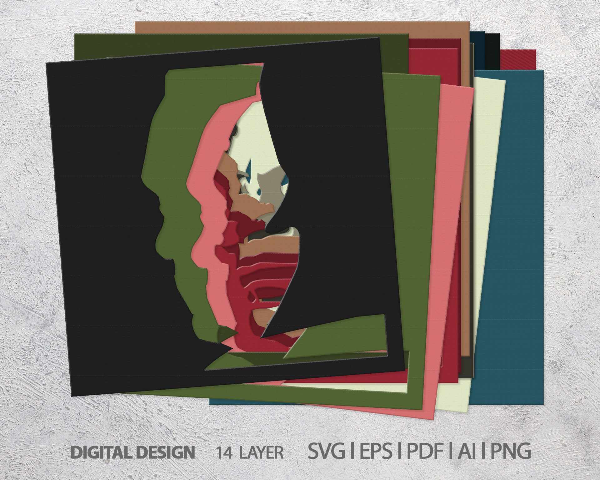 Joker, 3D Paper Cut Shadow Box Template, SVG Digital Download Files ...
